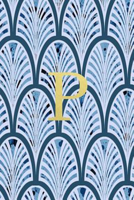 P: Blue art deco print with gold lettering initial notebook jotter by ...